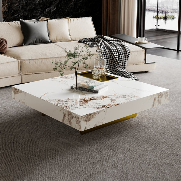 Brayden Studio® Danery Faux Marble Square 42" Coffee Tables 2 Legs ...
