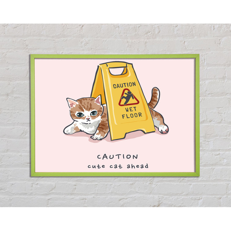 Ophelia & Co. Alguno Caution Cute Cat - Single Picture Frame Art Prints ...