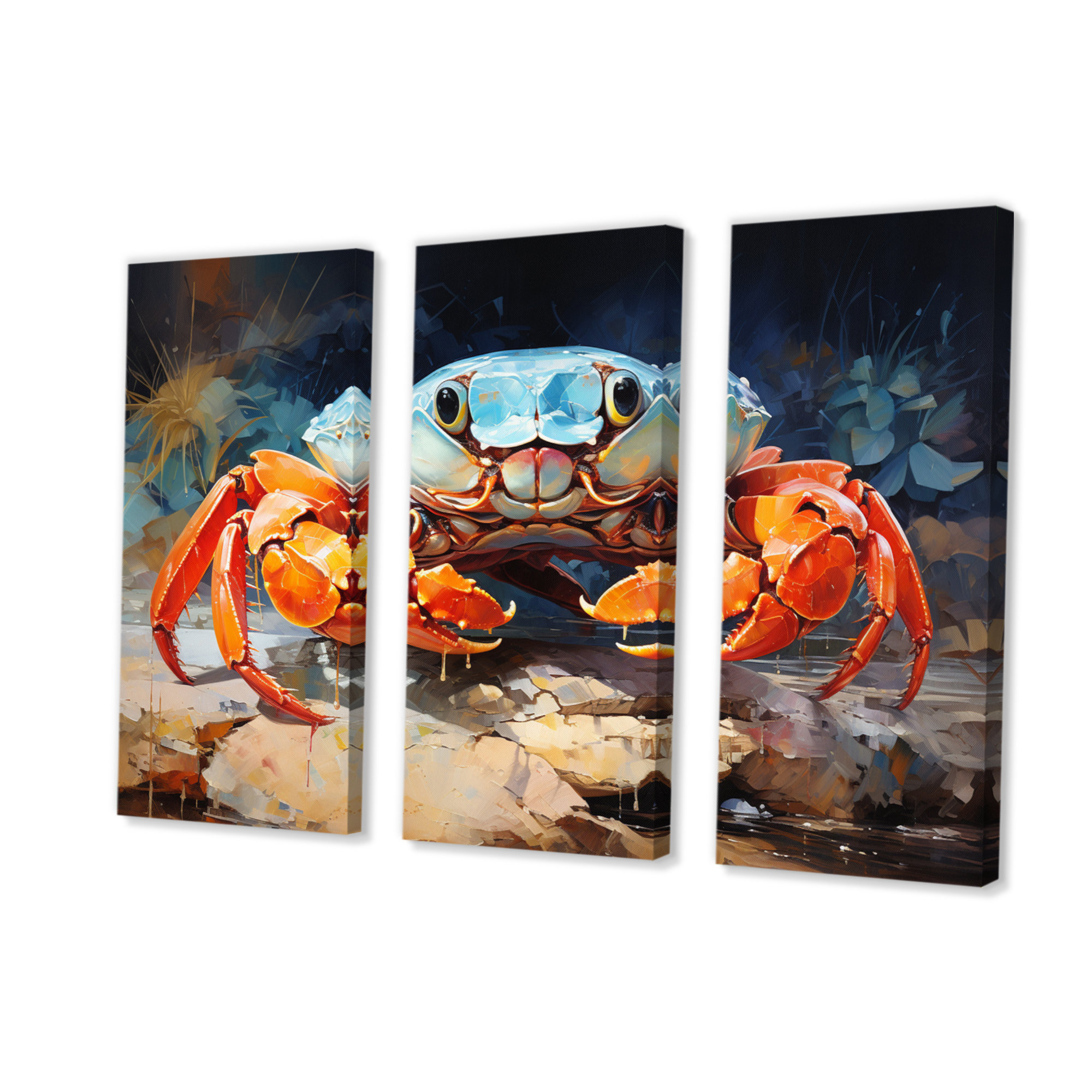 Highland Dunes Crab Coastal Guardian Collage - 3 Piece Wrapped Canvas ...
