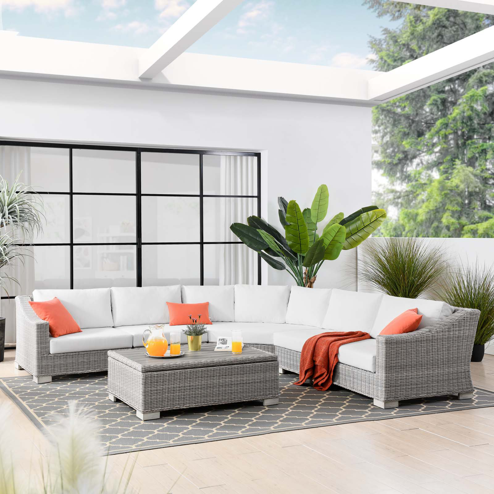 Modway Conway Outdoor Patio Wicker Rattan 6-Piece Sectional Sofa ...