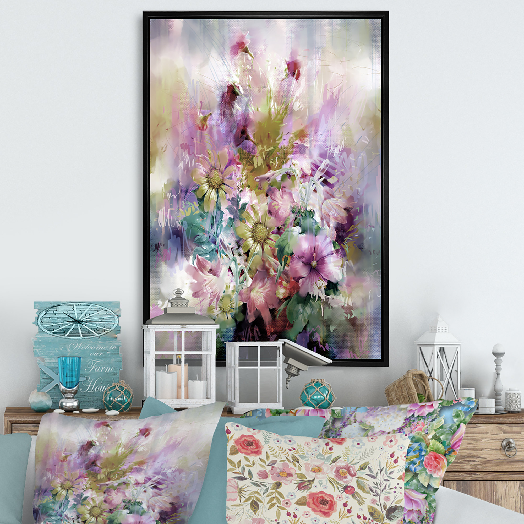 Winston Porter Grunge Muticolored Spring Flowers - Traditional Canvas ...