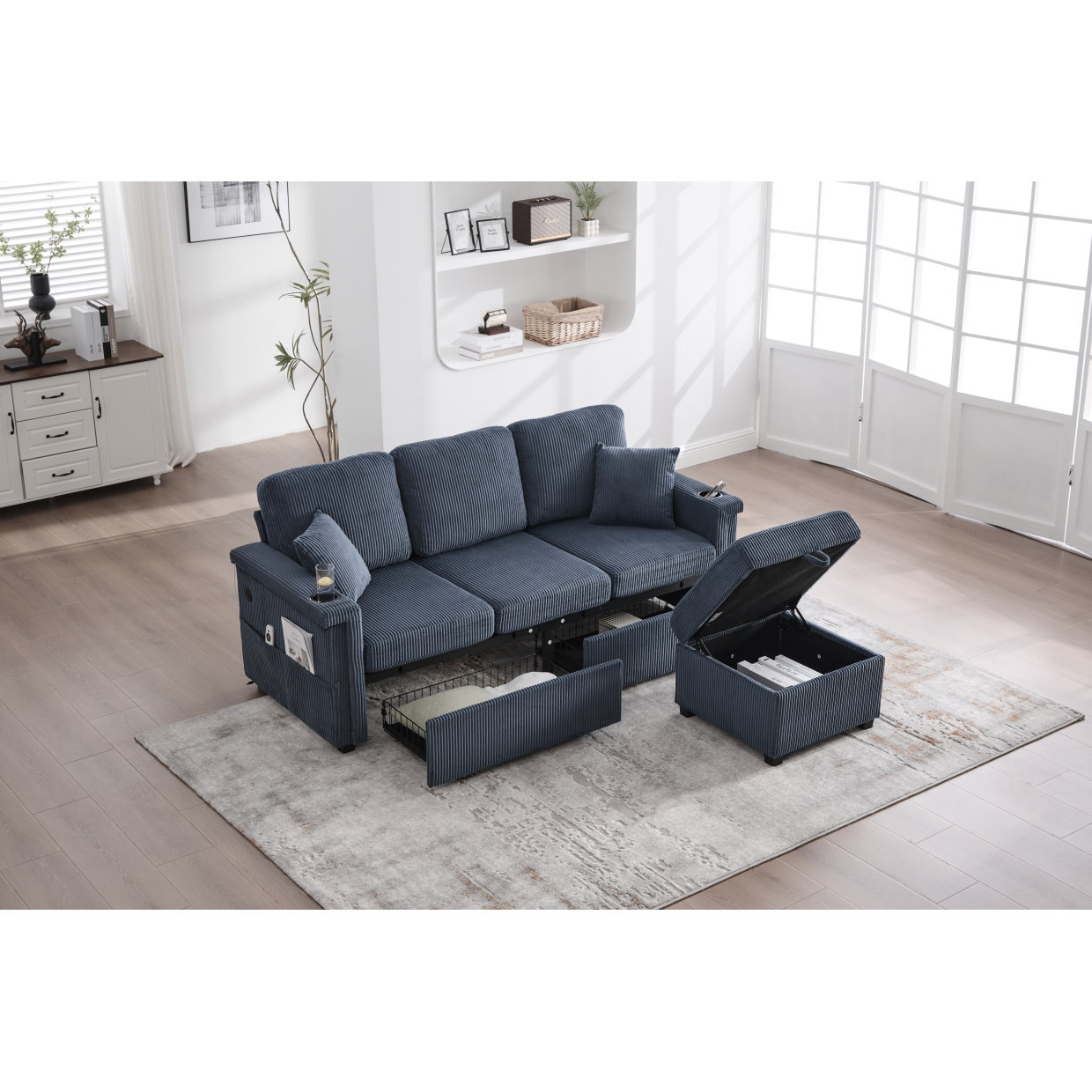 Ivy Bronx L-Shaped Sectional Sofa With Pull-Out Storage,Ottoman ...