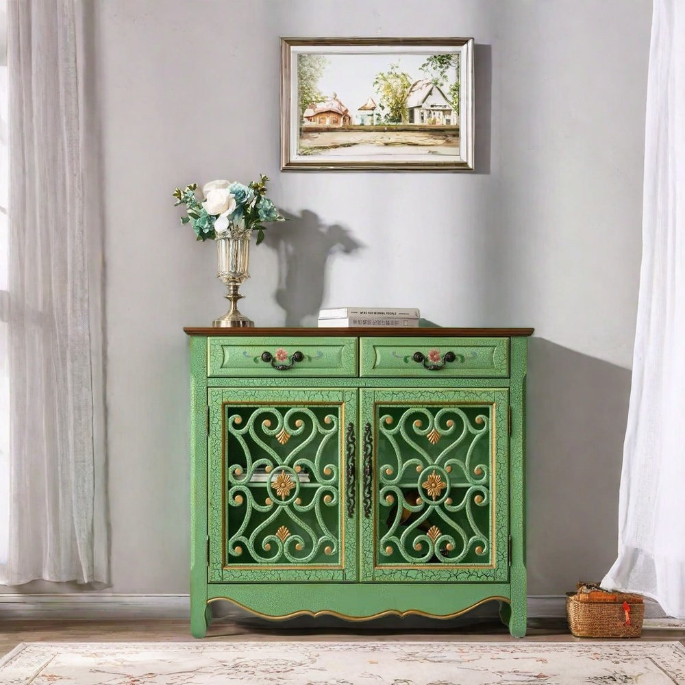 Wu's StylishVault Solid Rubber Wood Console Cabinet | Wayfair