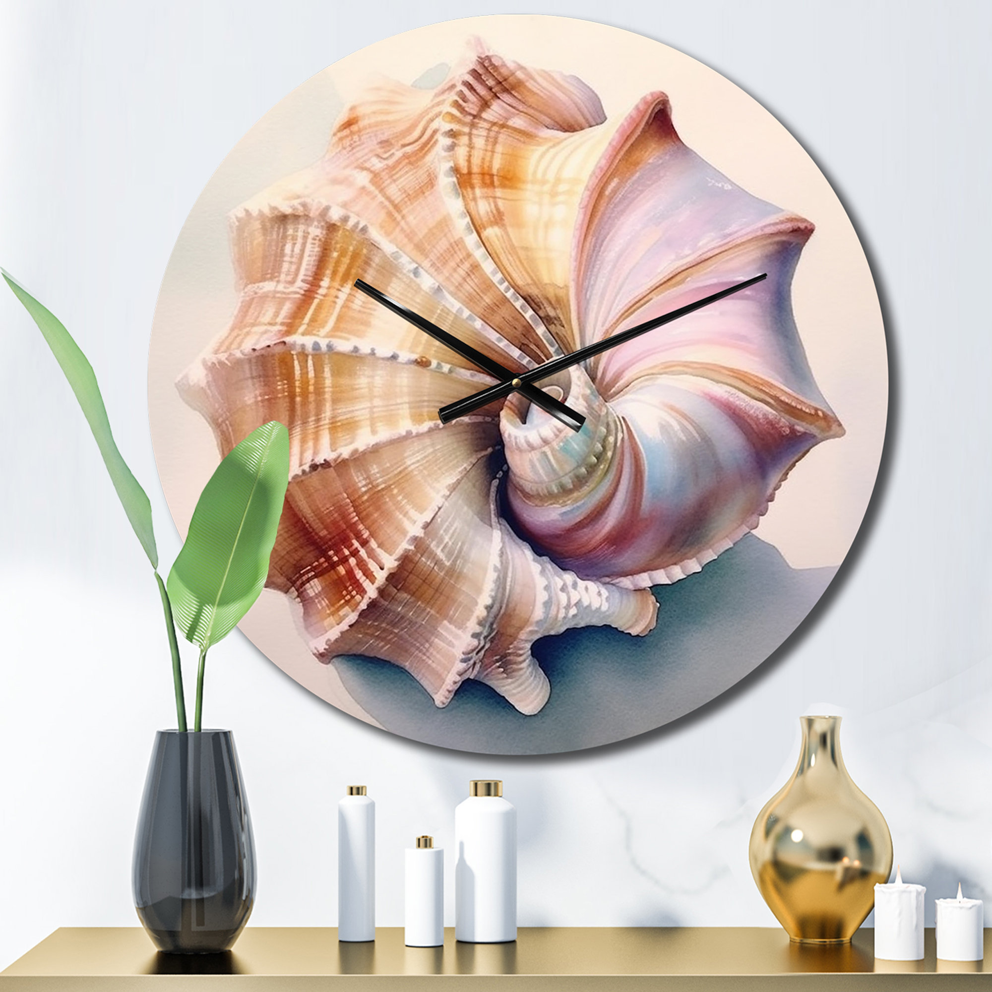 Design Art Coastal Seashell II Metal Wall Clock | Wayfair