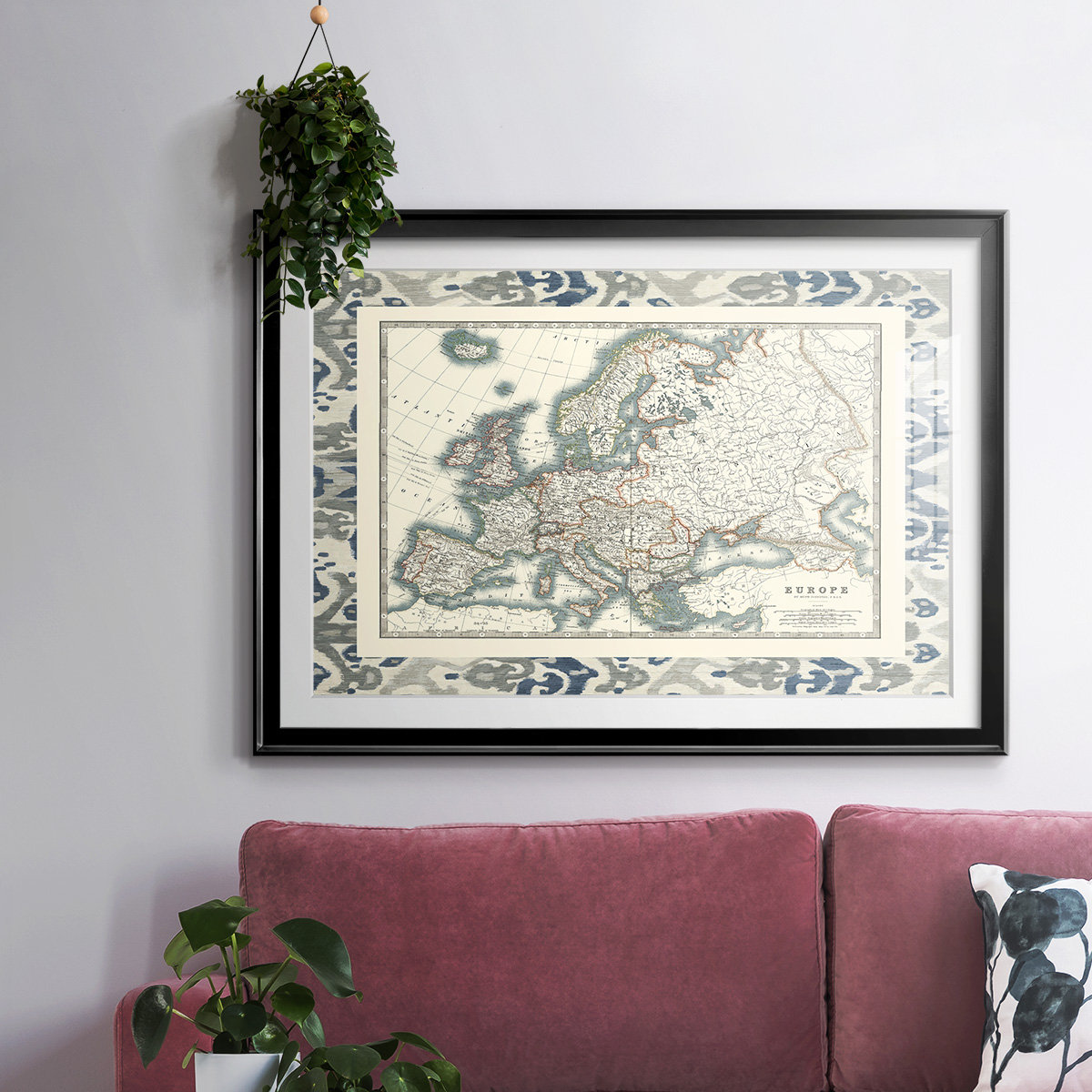 Williston Forge Bordered Map of Europe-FramedFramed Print W Beveled ...