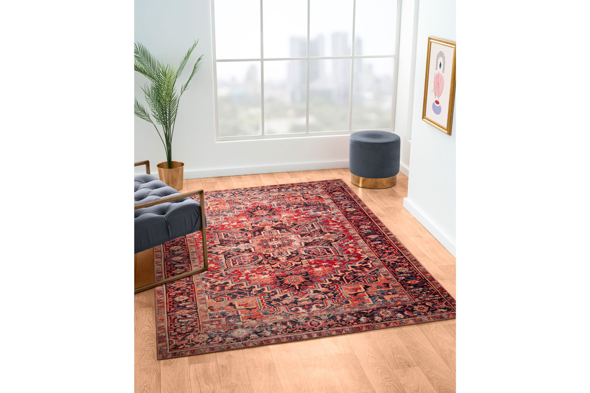 Langley Street Larrick Machine Washable Heriz Boho Powerloomed Rug ...