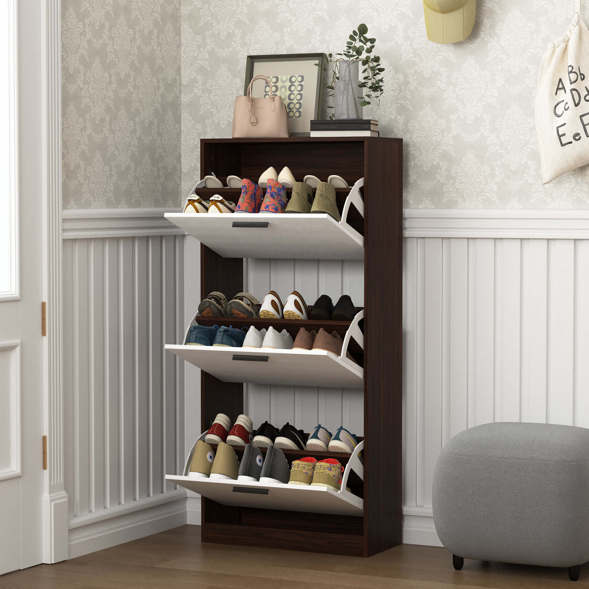 Latitude Run® Modern Entryway Shoe Storage Cabinet with 3 Flip Drawers ...