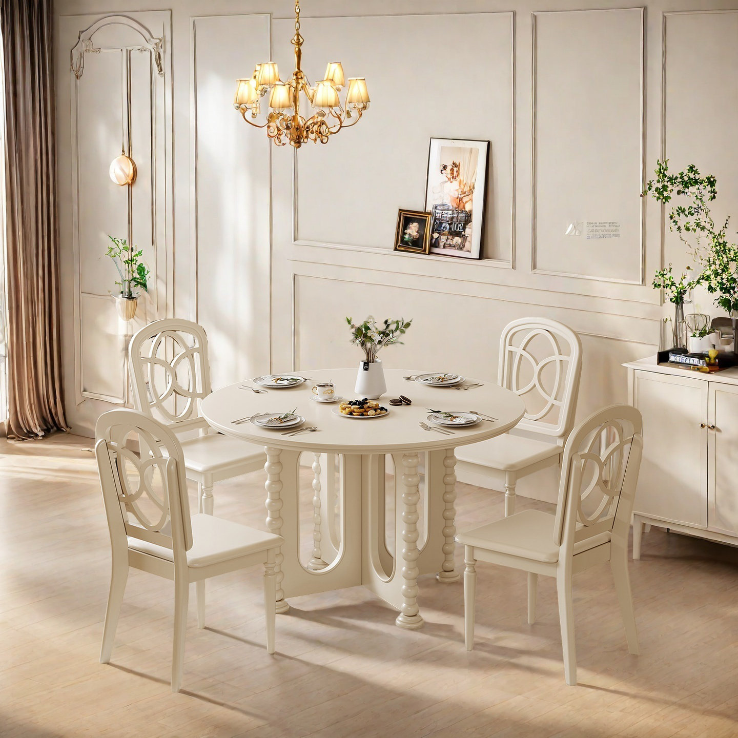 Canora Grey Creamy Cherry Wood Round Dining Table Sets. | Wayfair