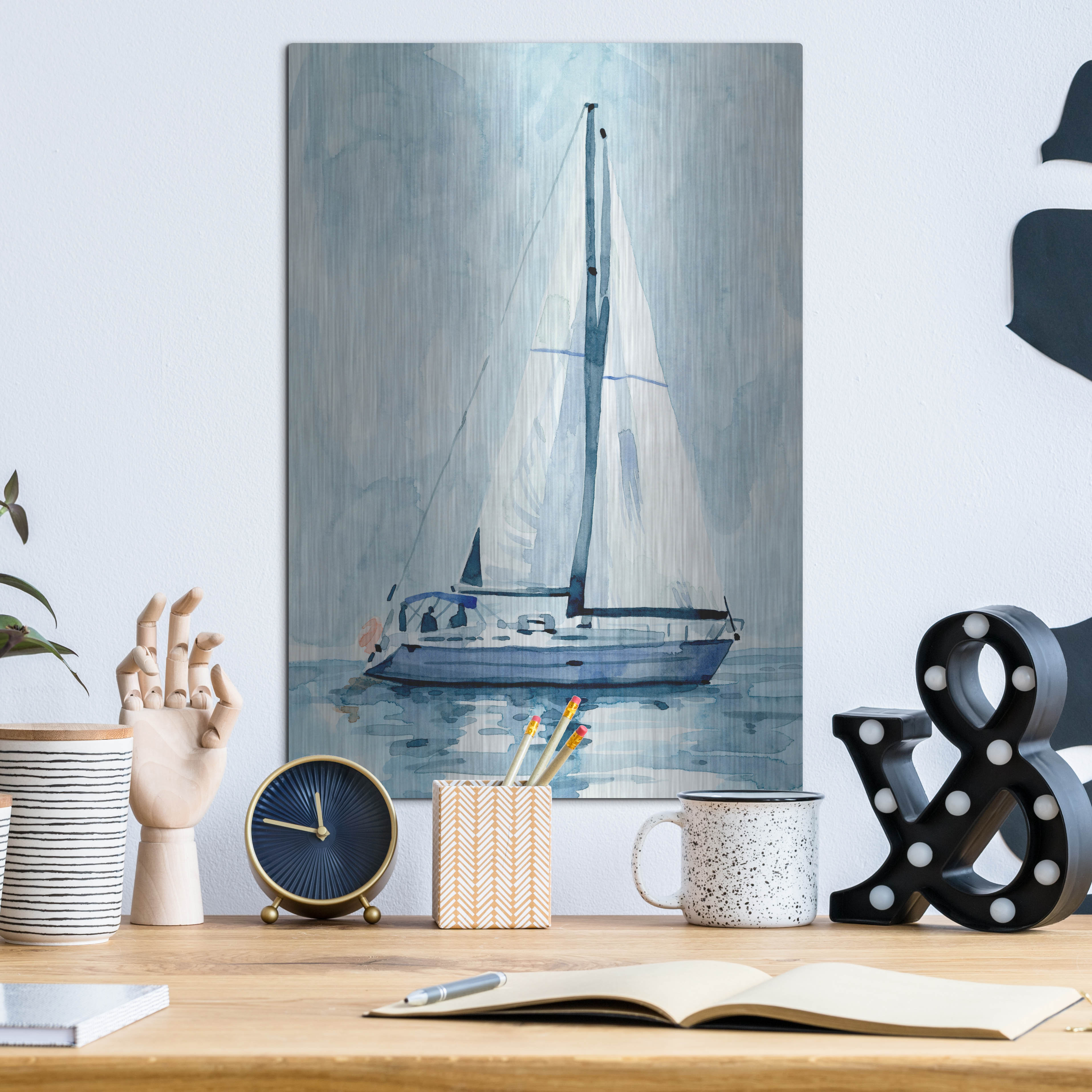 Luxe Metal Art 'Lone Sailboat 2' by Emma Caroline Metal Wall Art | Wayfair