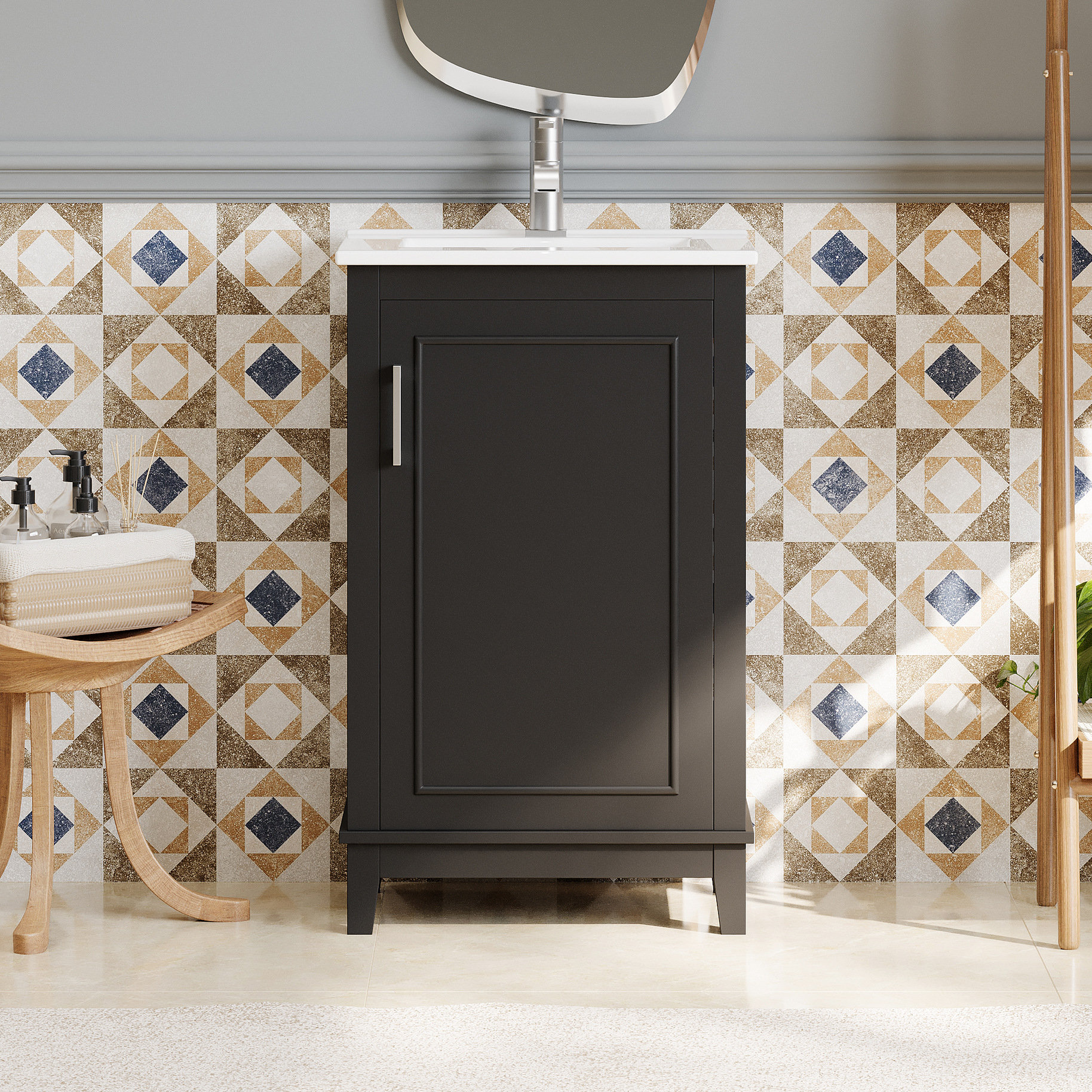 Ebern Designs Modern Bathroom Cabinet - Ceramic Basin, Sleek Appearance ...