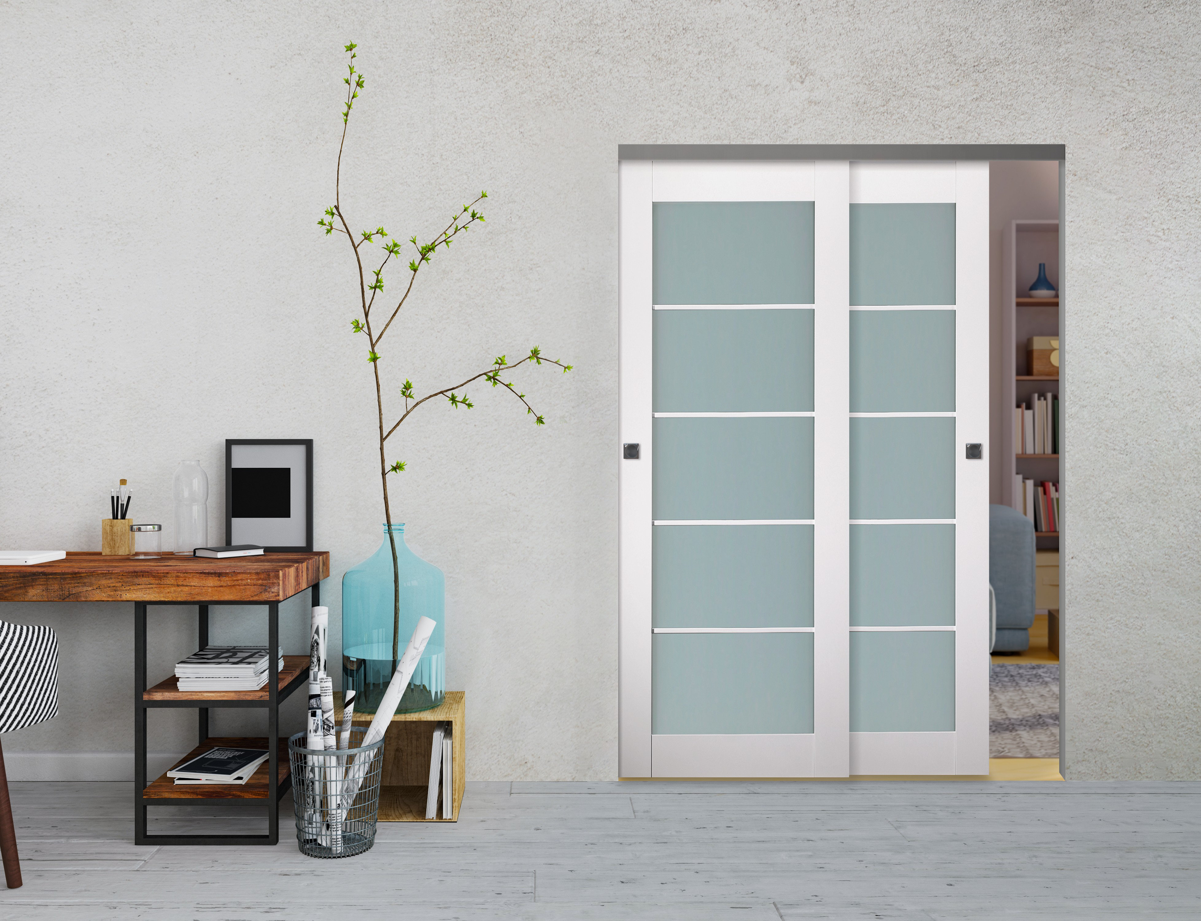 Belldinni Panelled Glass and Wood Sliding Closet Door - Wayfair Canada