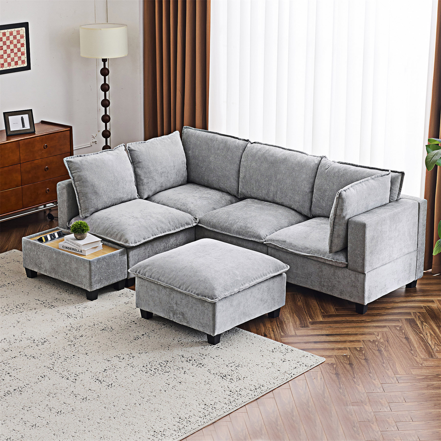 Ebern Designs Modular Sectional Sofa With Movable Ottoman And Coffee ...