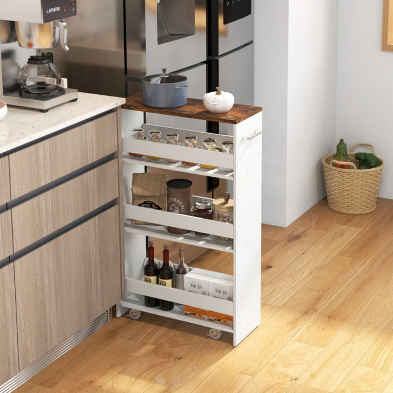 Ebern Designs 4-Tier Rolling Storage Cart Slim Kitchen Cart On Wheels ...