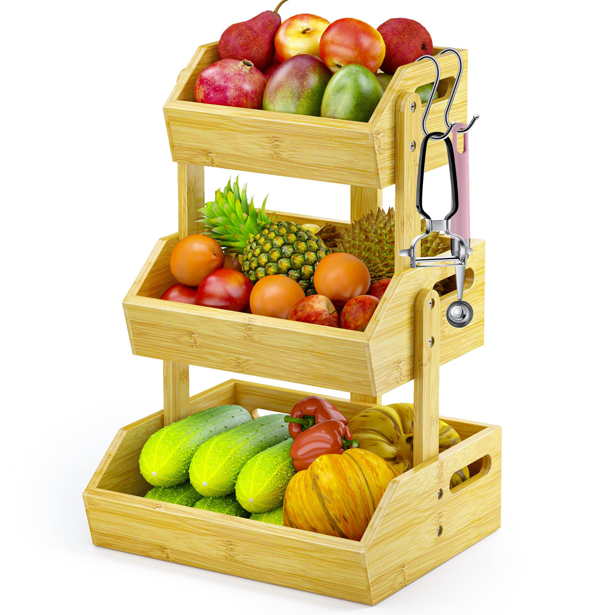 Ophelia & Co. 3 Tier Bamboo Fruit Basket, Fruit Basket For Kitchen ...