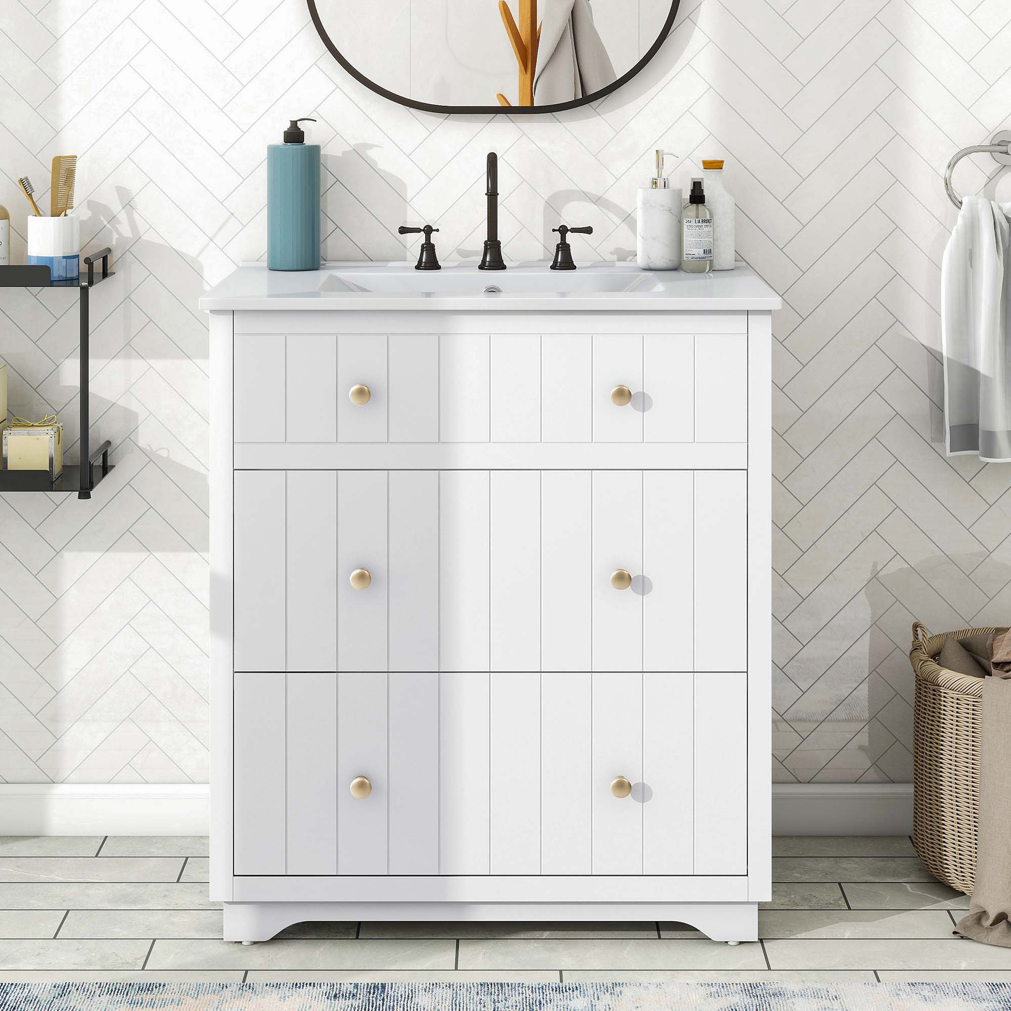 Mercer41 Ensemble de meuble-lavabo simple 29,90 po avec plateau en bois manufacturé Remee ...