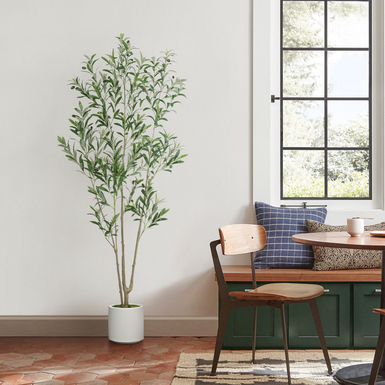 Primrue Lifelike Faux Olive Tree with White Planter – Realistic ...