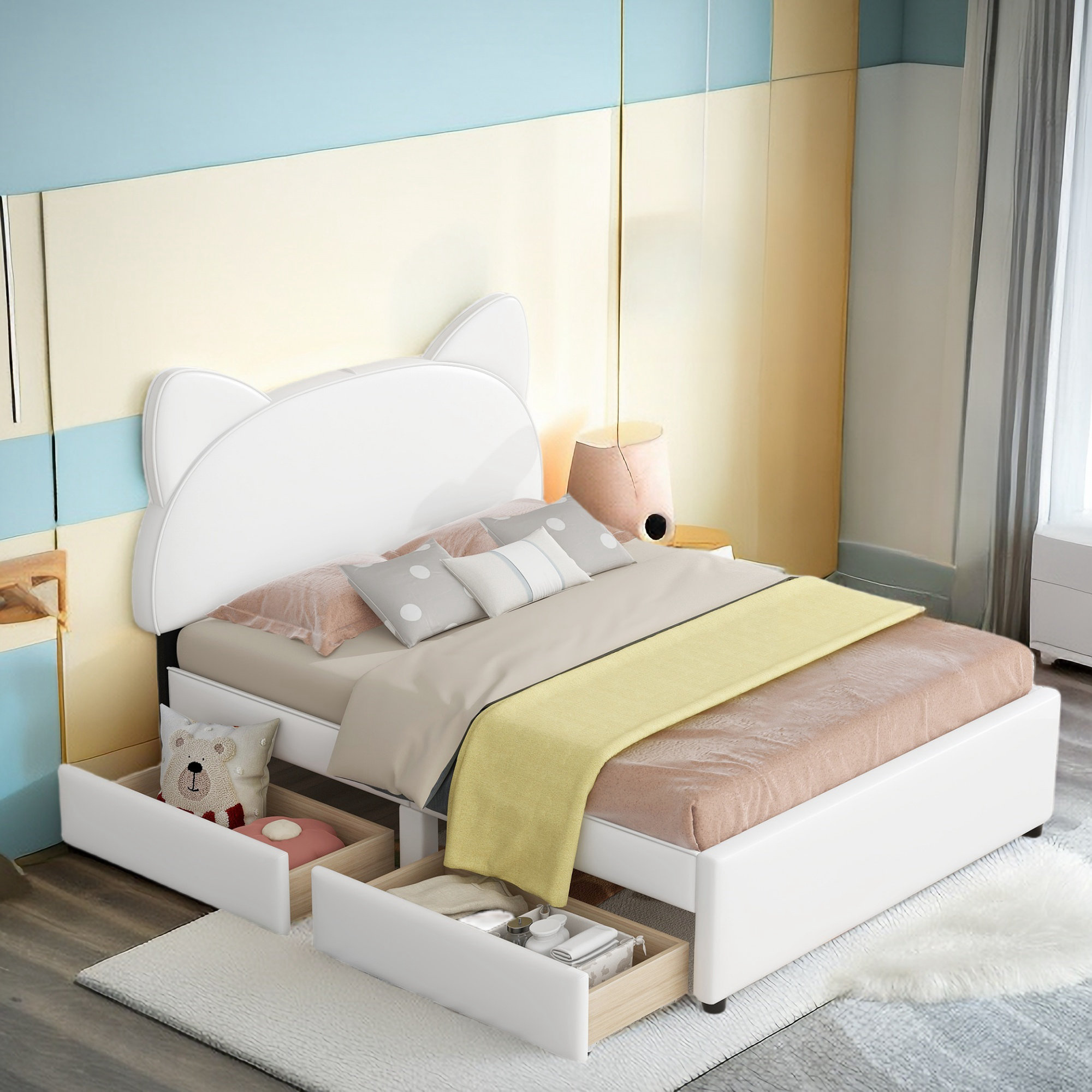 Zoomie Kids Alivya Platform Storage Bed with Ear-shaped Headboard | Wayfair