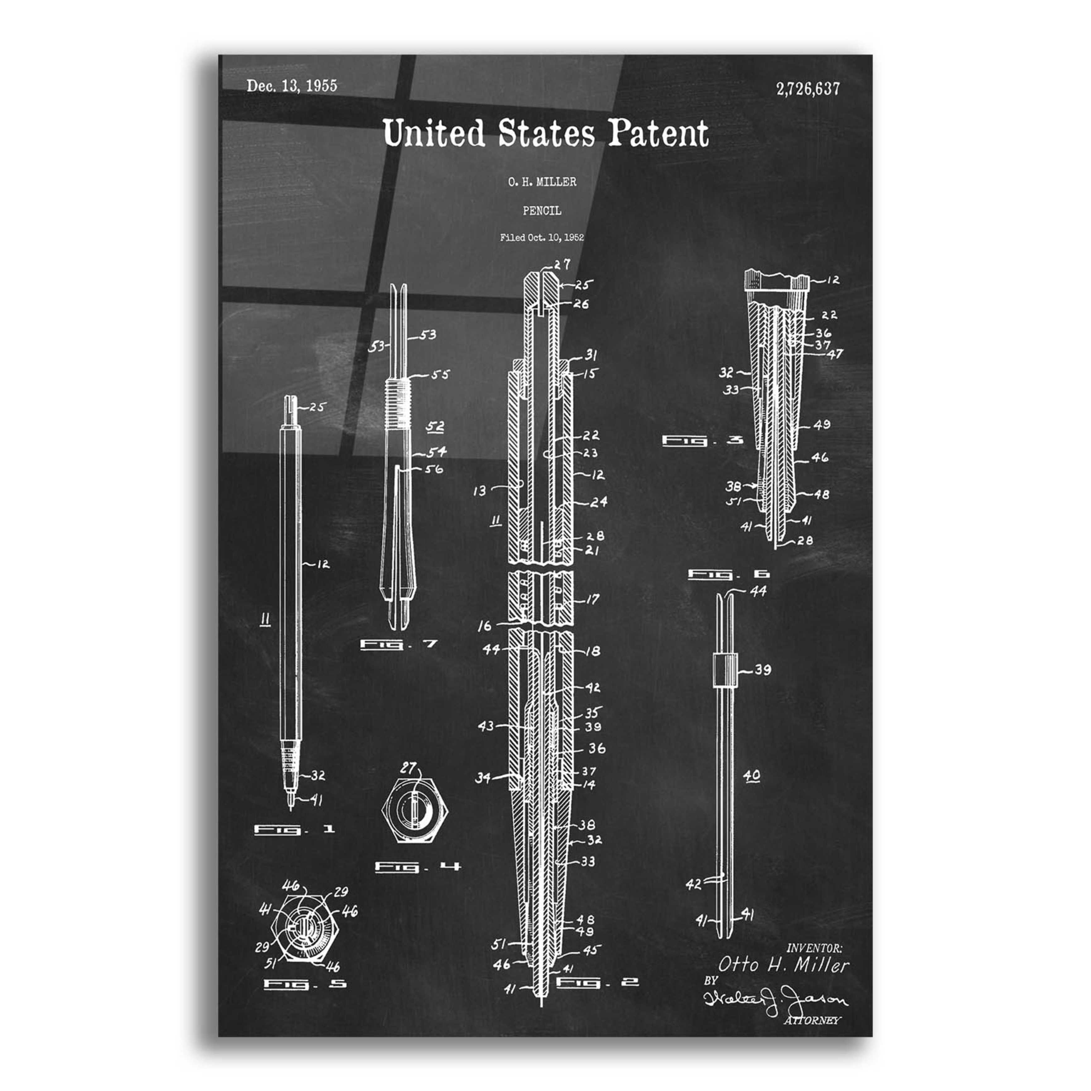 17 Stories Mechanical Pencil Blueprint Patent Chalkboard - Unframed ...