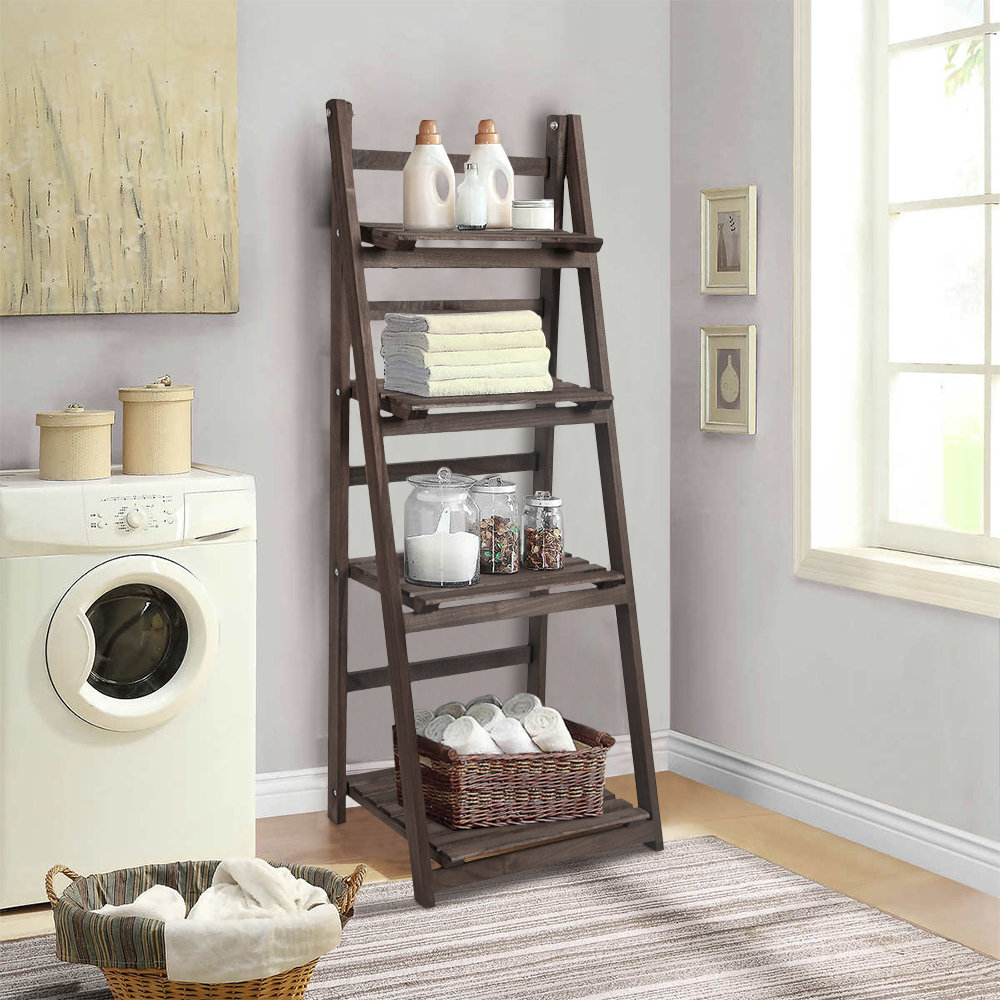 Loon Peak® Vintage 4-Tier Foldable Solid Wood Ladder Bookcase Storage ...