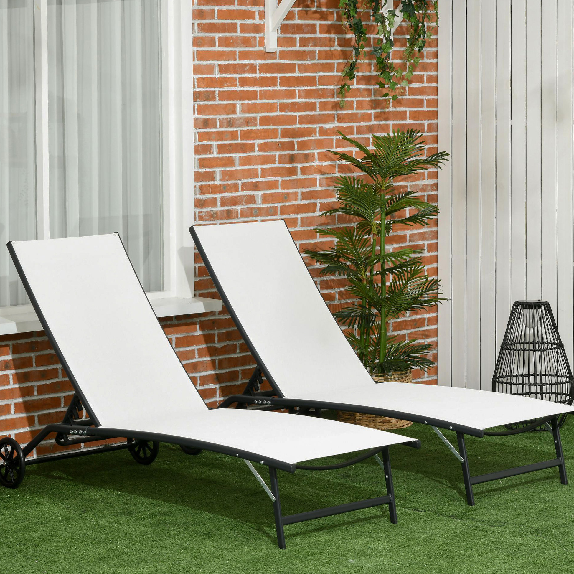 Arlmont & Co. Cream White Patio Tanning Chairs - 5 Adjustable Settings ...