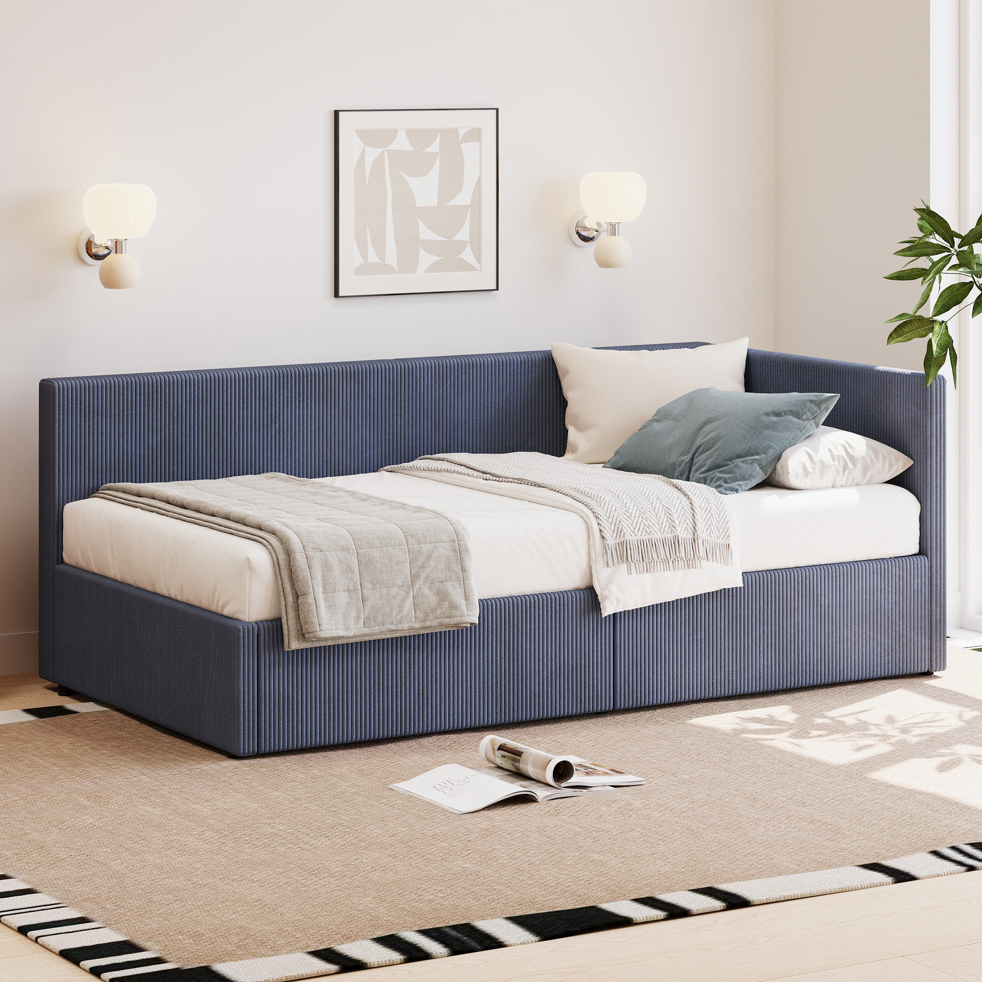 Latitude Run® L Shape Corner Bed Corduroy Upholstered Daybed - Wayfair ...
