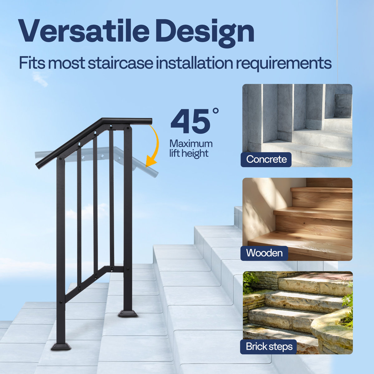 VIVOHOME 2-step Black Oval Wrought Iron Exterior Railing Kit (2-pack ...