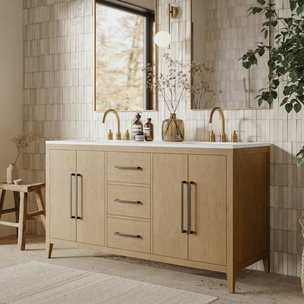 Highbury Furnishings Alsup 60'' Double Bathroom Vanity with Quartz Top ...