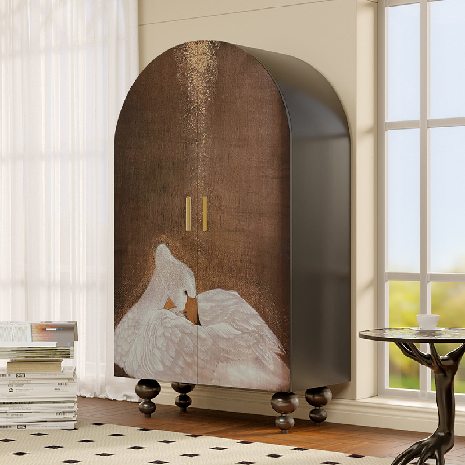 interanest Arched Armoire Cabinet With Swan Art Doors - Wayfair Canada