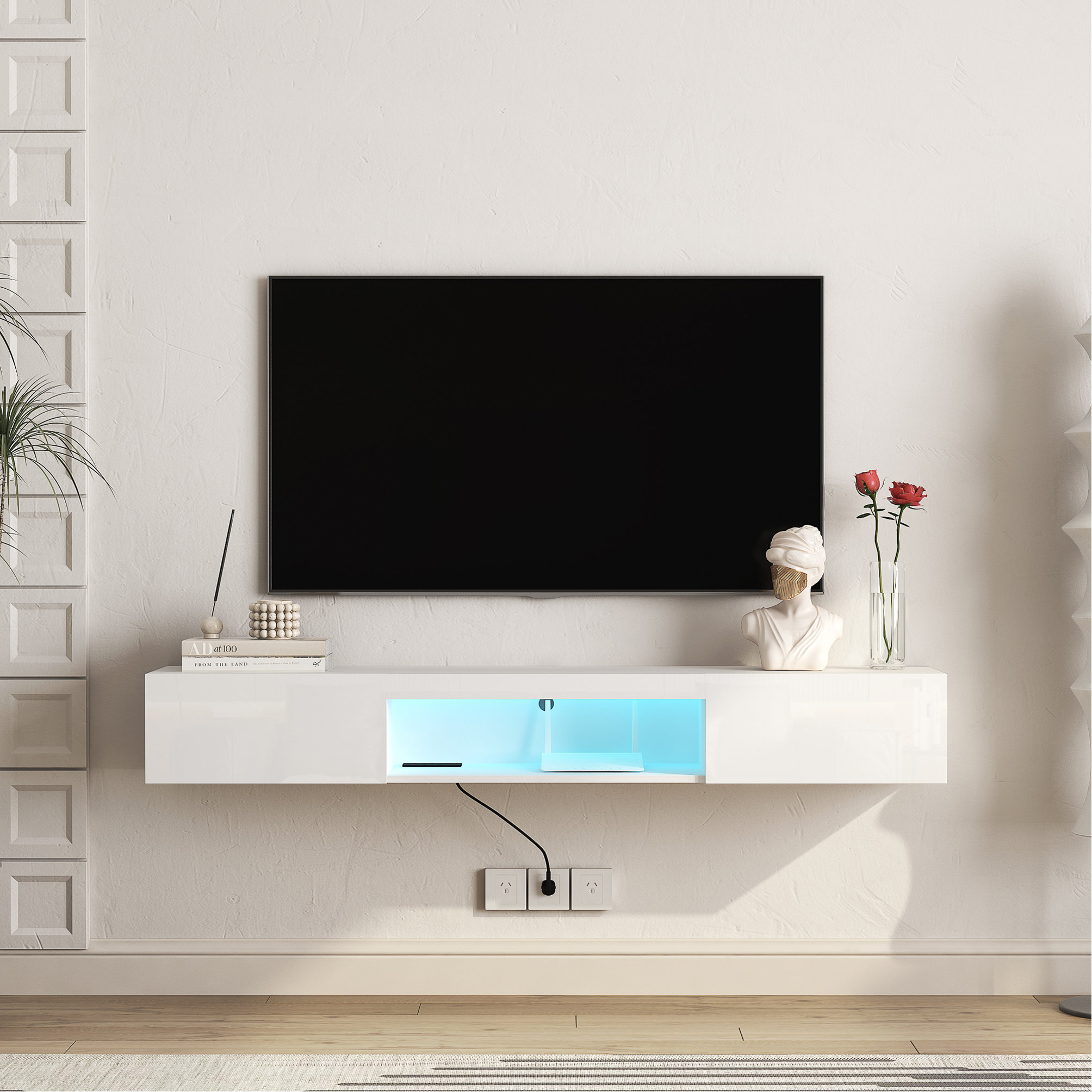 Ivy Bronx Floating TV Stand Wall Mounted With 16 Colour Leds, Modern TV ...