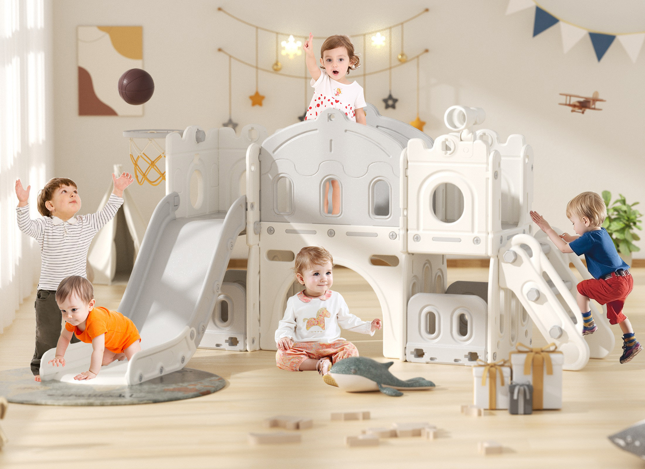 GLAF 8-in-1 Toddler Slide, Kids Slide with Climber, Indoor Outdoor ...