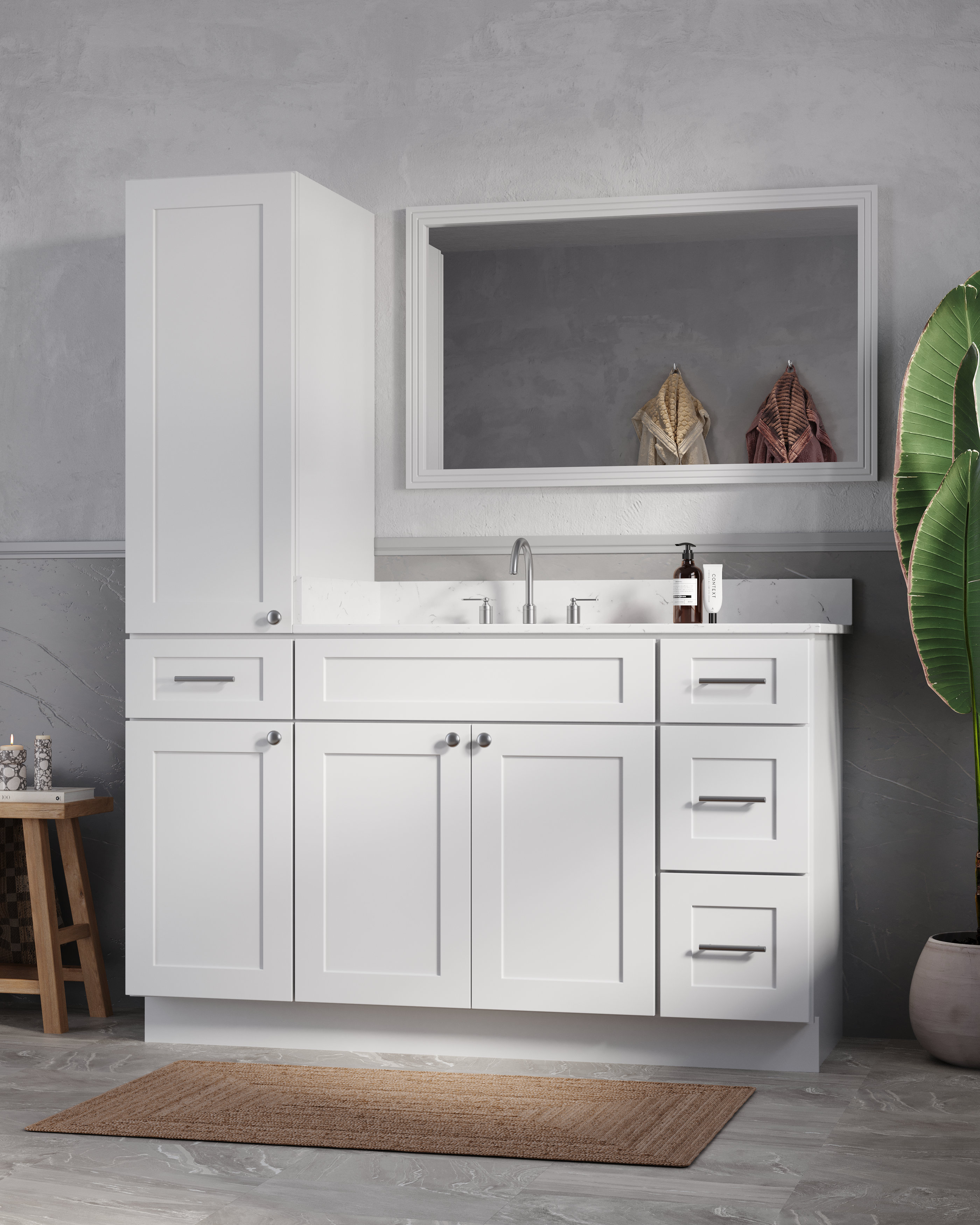 Disar 57' Single Bathroom Vanity With Left Linen Tall Cabinet Dovetail ...