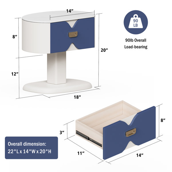 EFPerfect 23.7" Tall Modern Nightstand with Extra Large Storage Drawer ...