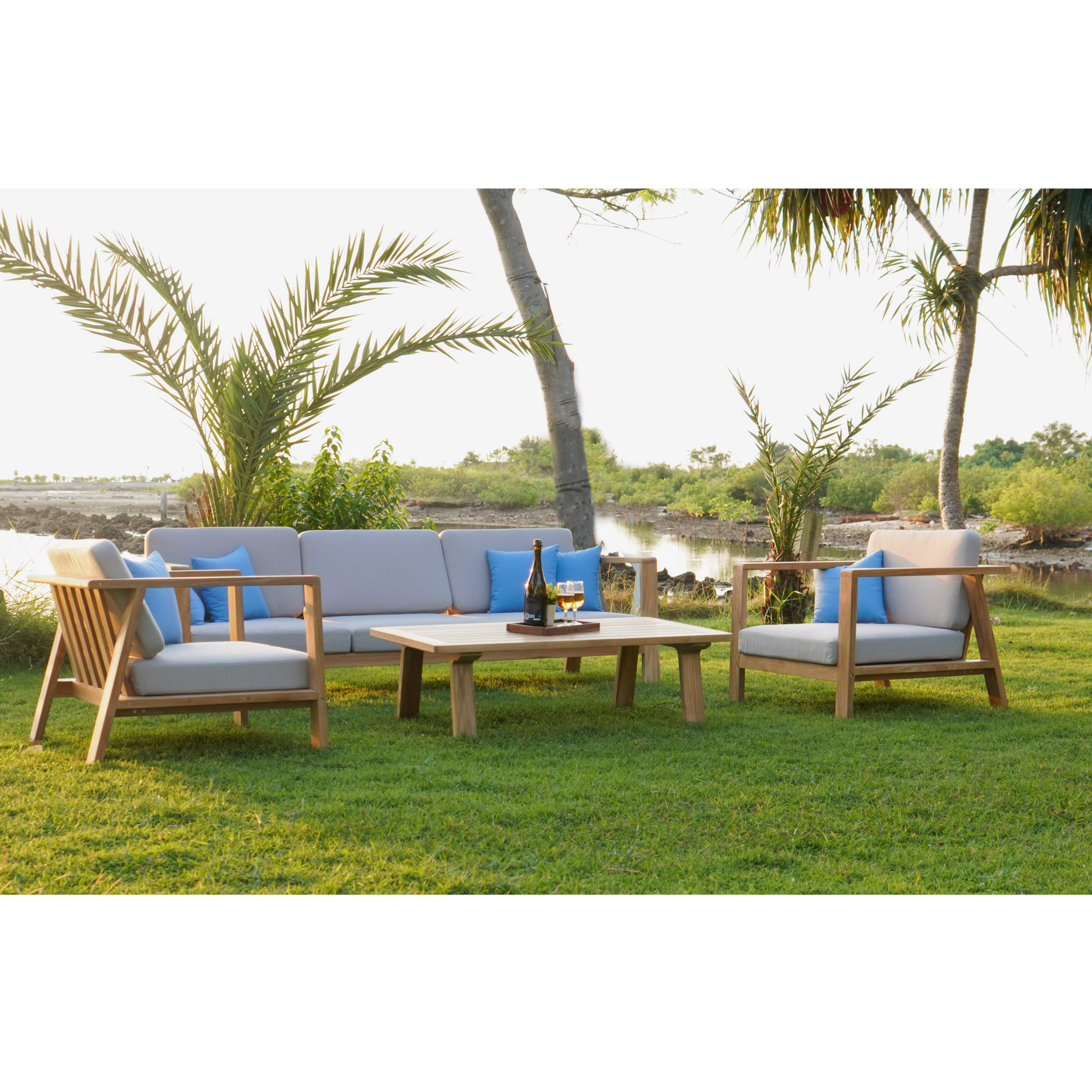 Millwood Pines Lyncourt Outdoor Seating Group 4 Piece Bench with ...