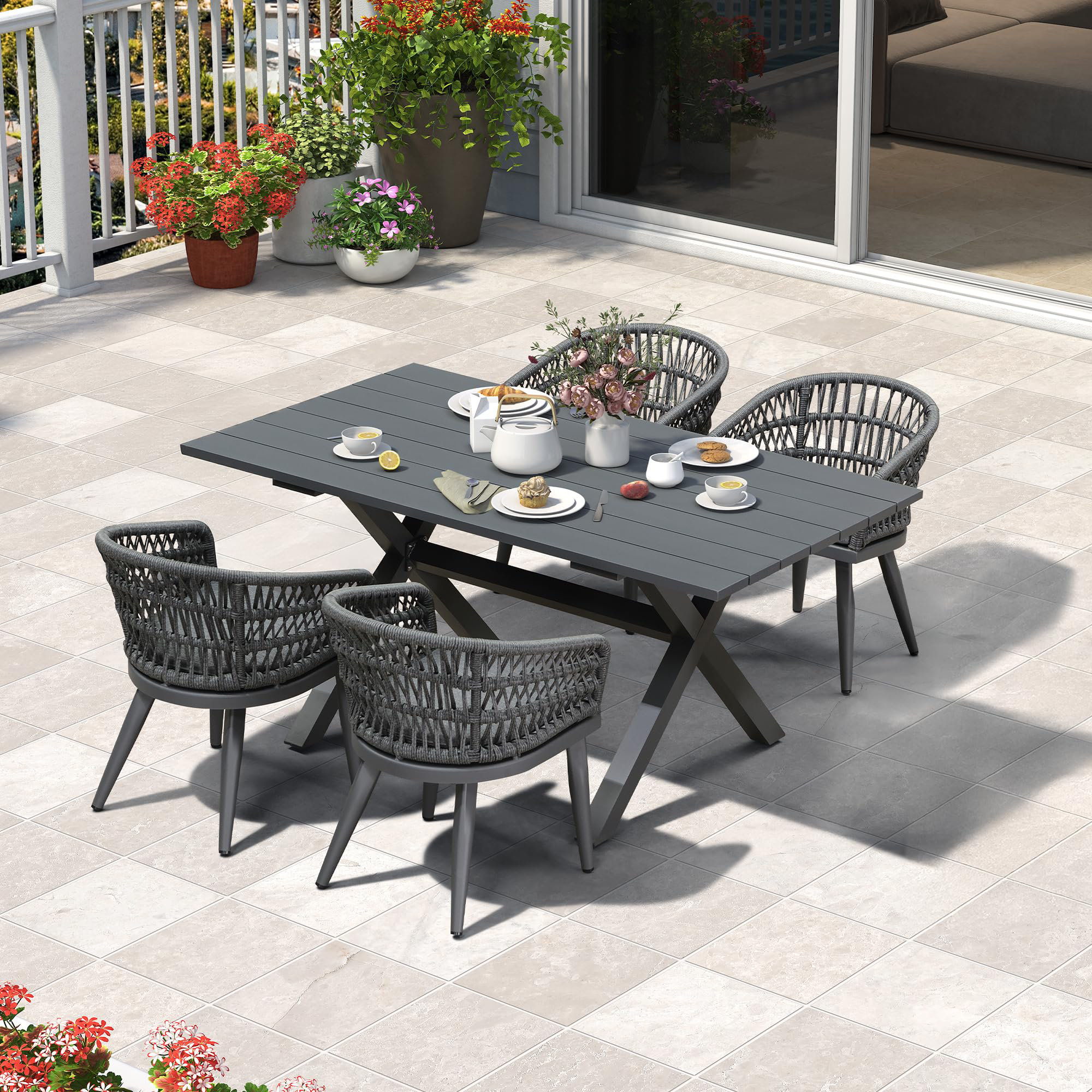 Hokku Designs 5 Pieces Outdoor Dining Set All-weather Pe Rattan Outdoor ...
