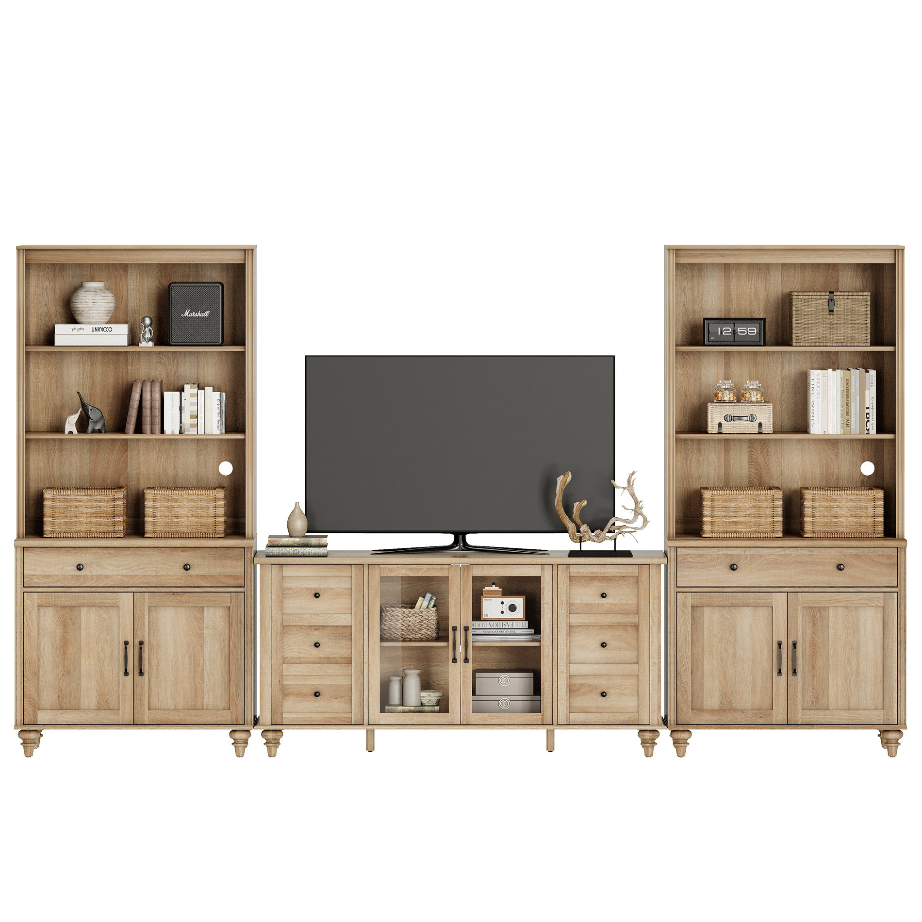 Rosalind Wheeler Entertainment Center With Bookshelves For Tvs Up To, Farmhouse Wall Unit TV ...