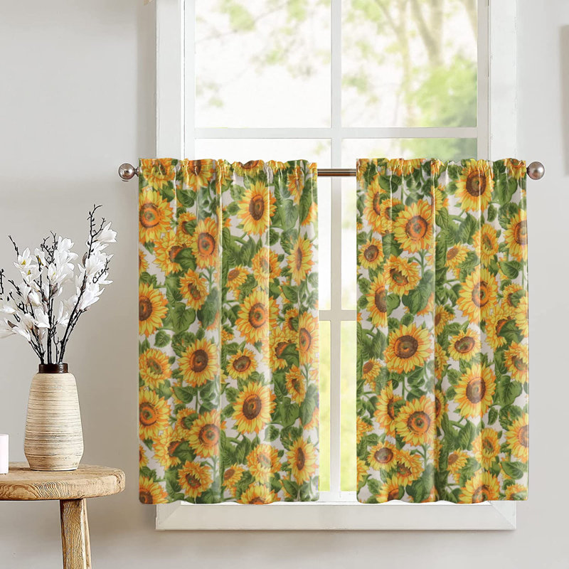 lovemyfabric Sunflowers Print Cafe Tier Curtains | Wayfair