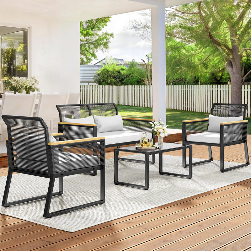 Latitude Run® 4-Piece Patio Furniture Wicker Outdoor Bistro Set All ...