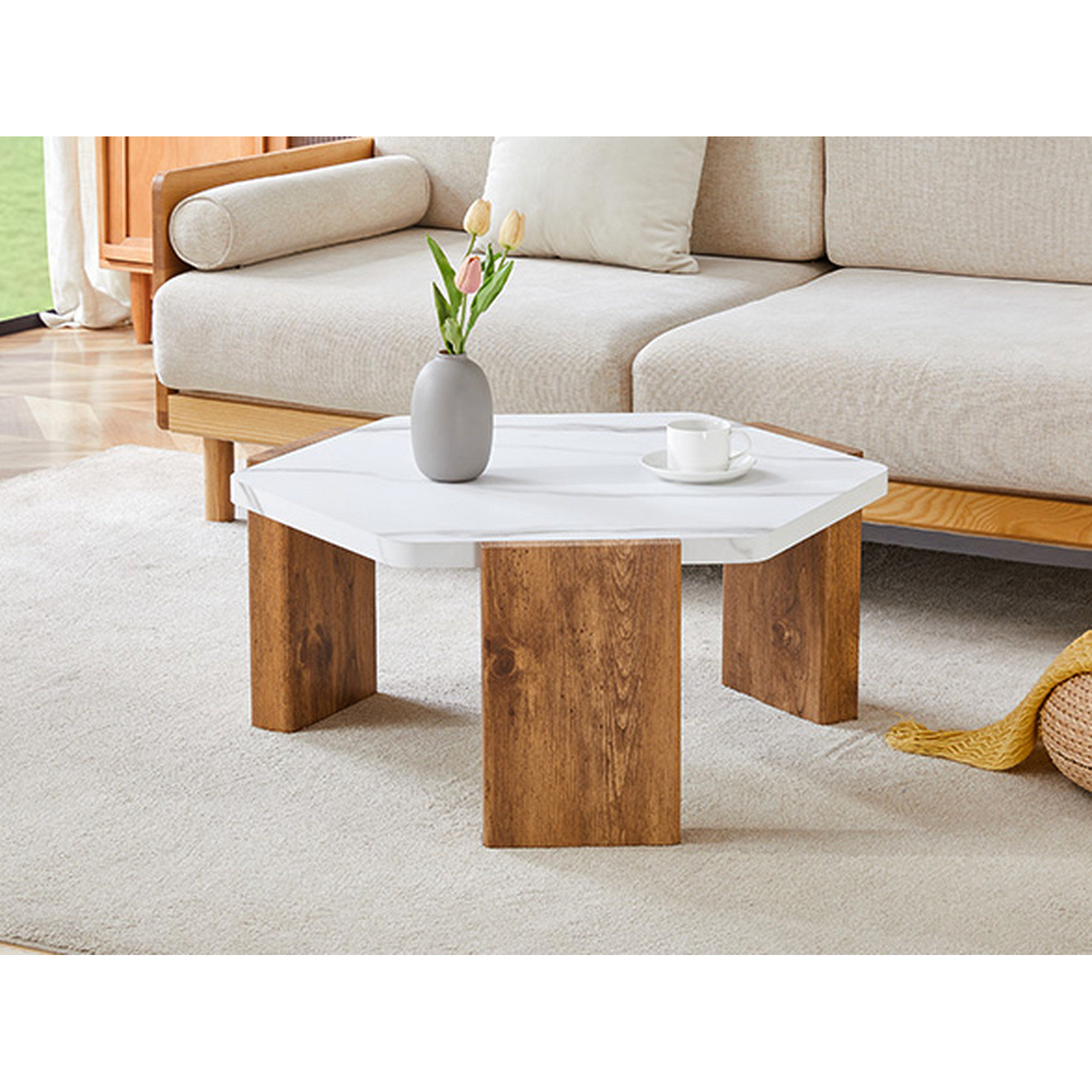Latitude Run® White, 31 - Inch, Pentagonal, Coffee Table, Scratch ...