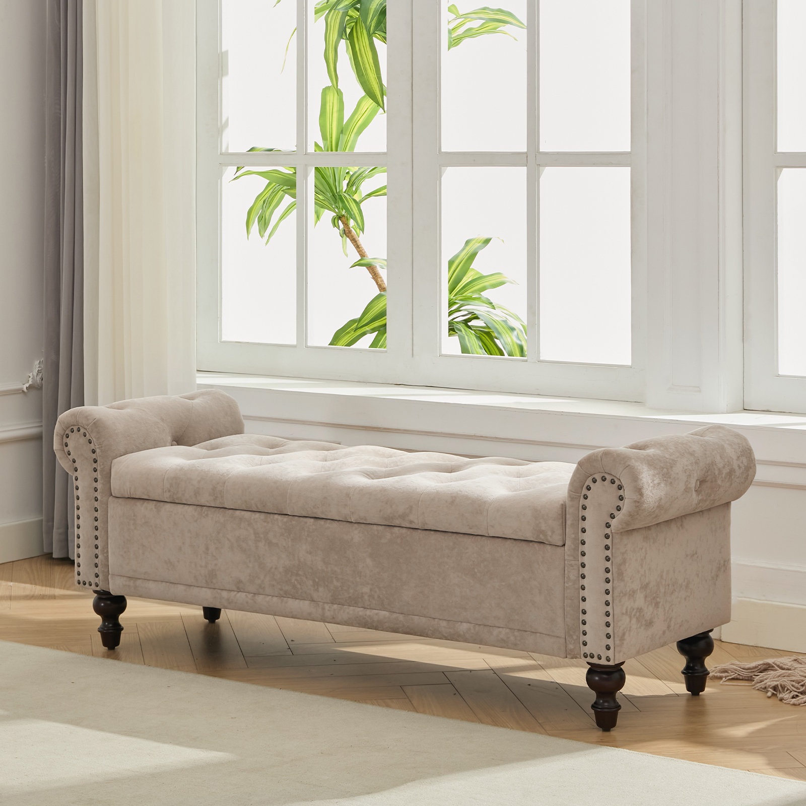 Charlton Home® Velvet/Linen Upholstered Storage Bench With Segmented ...