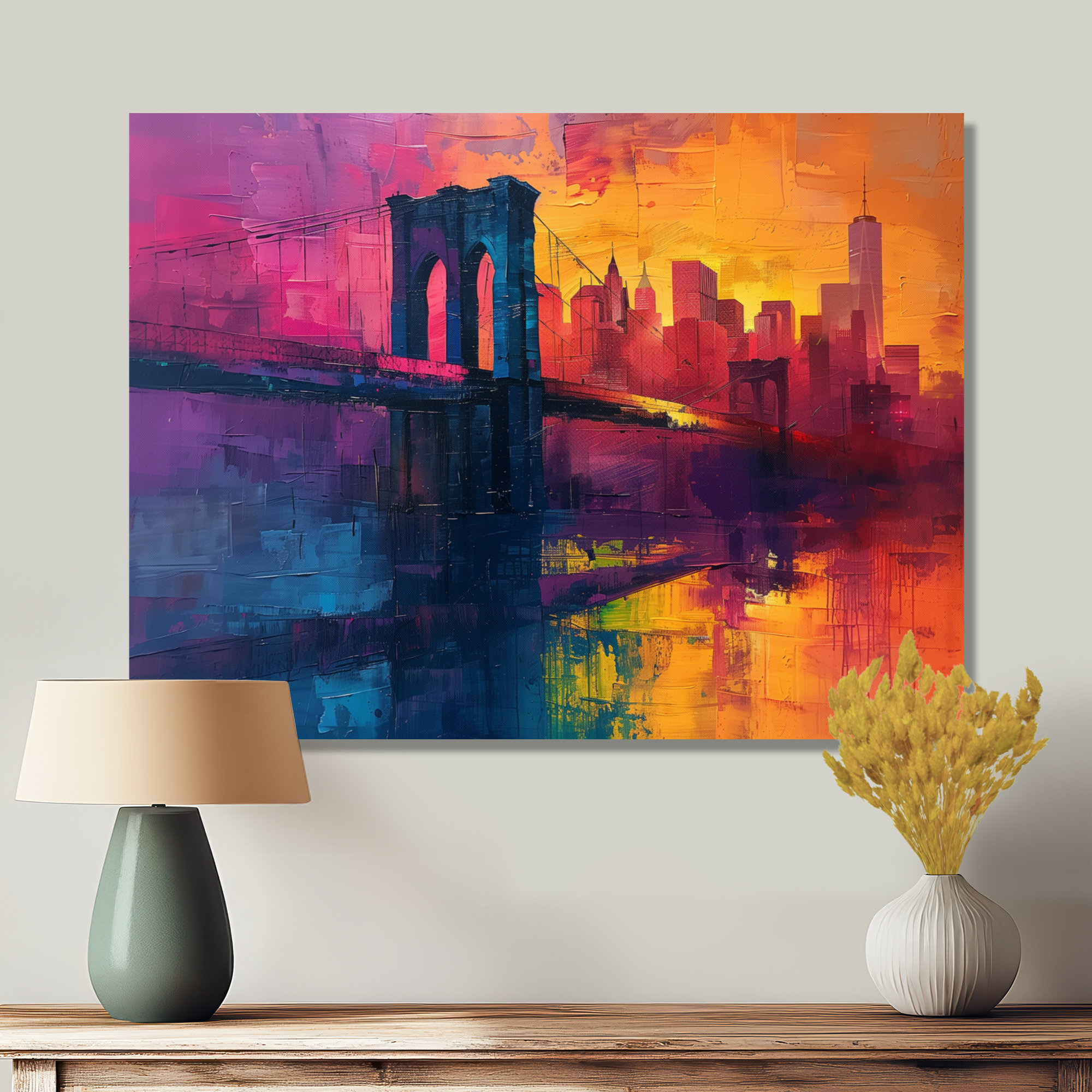 Winston Porter Red Blue Brooklyn Bridge Nyc I - Bridges Wall Decor ...