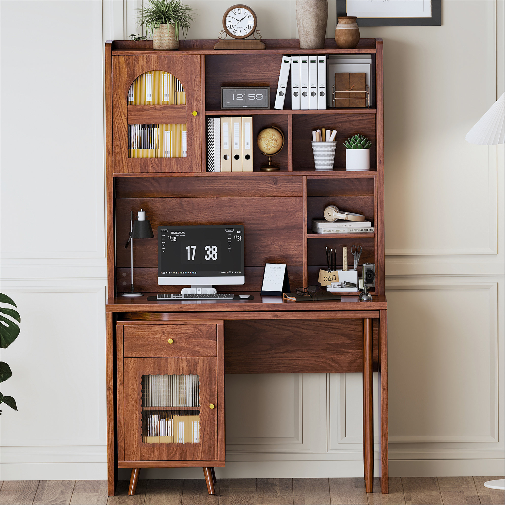 Latitude Run® Computer Desk with 90 Degree Rotating Desktop, 43x70 Inch ...