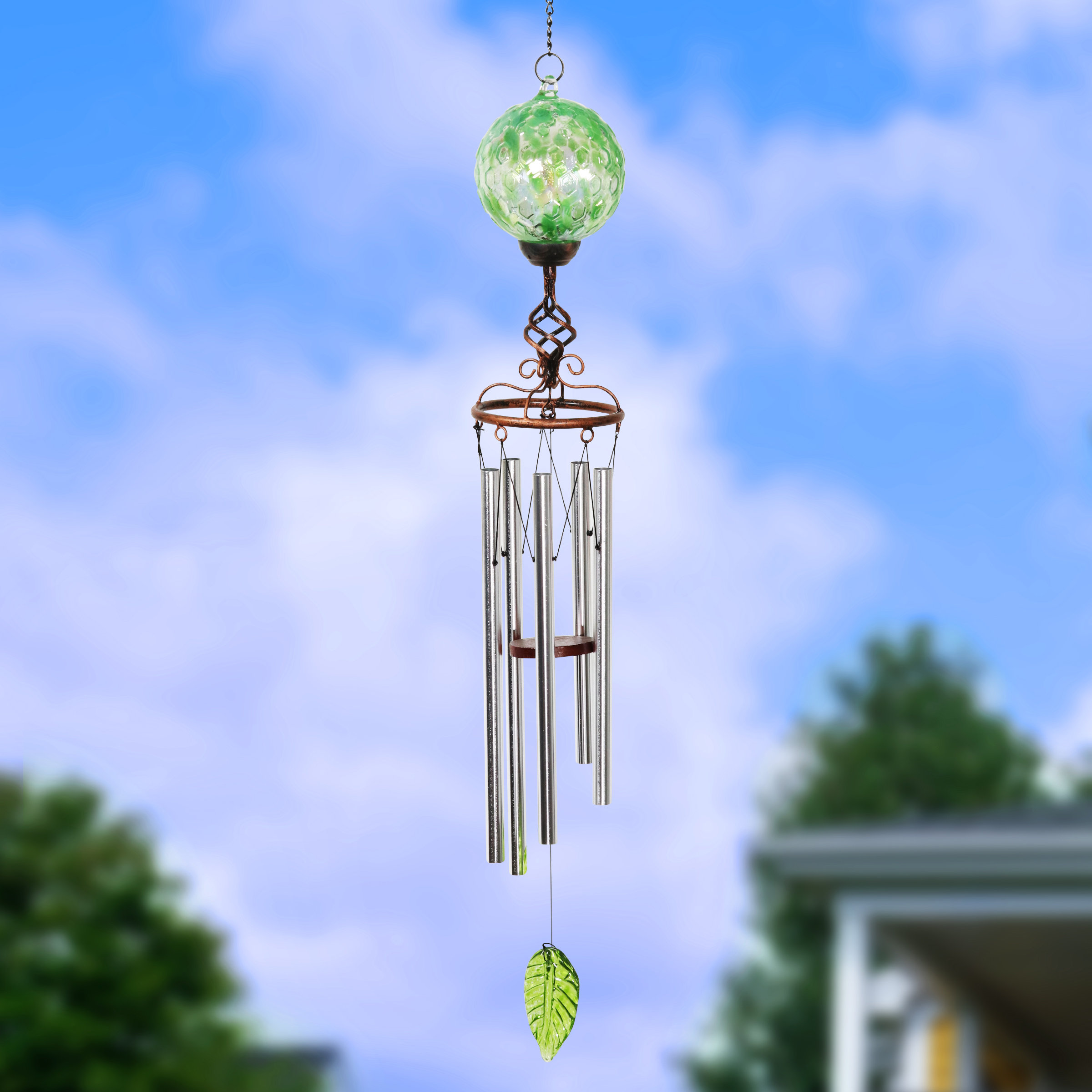 Exhart Solar Pearlized Honeycomb Glass Ball Wind Chime with Metal ...