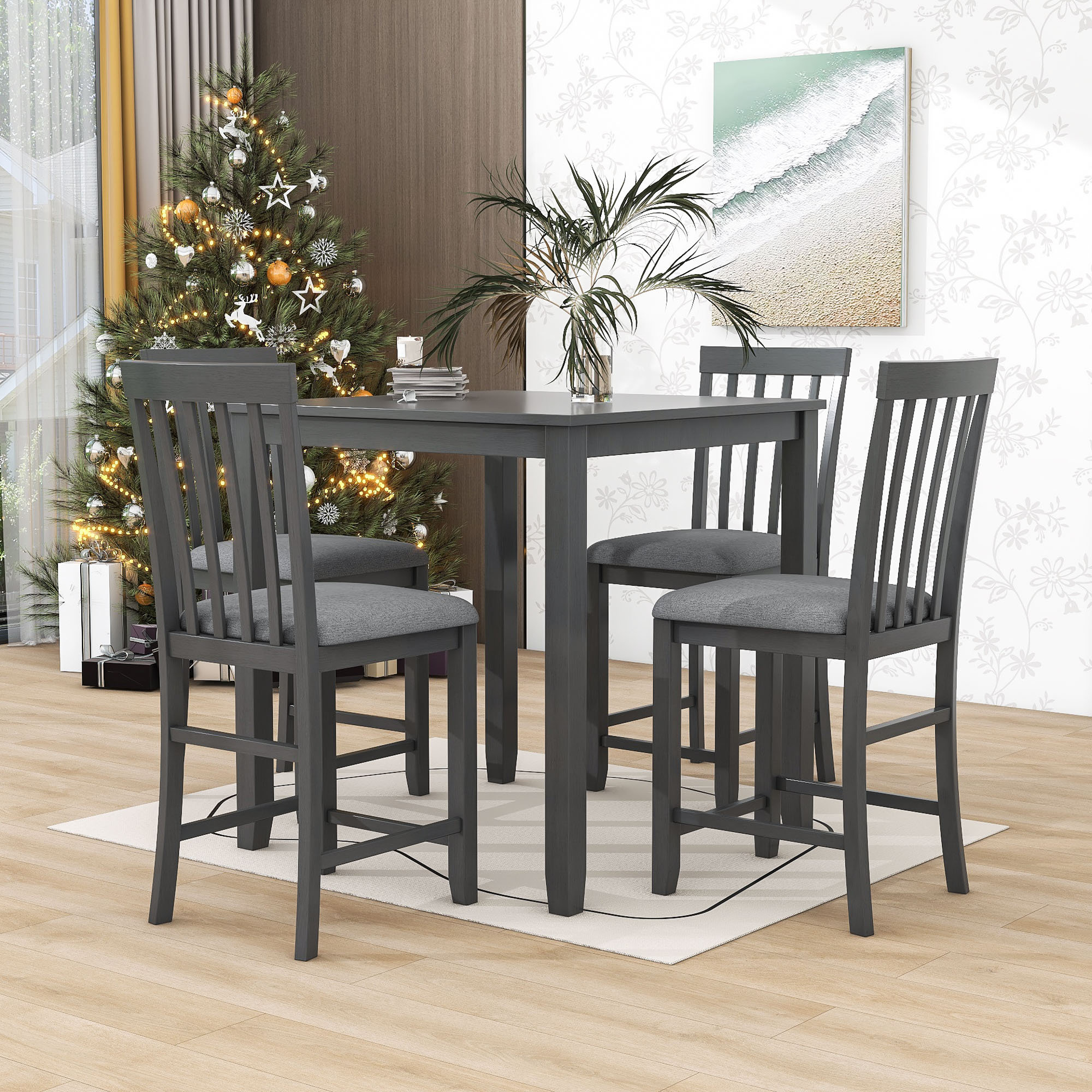 Lark Manor™ Modern 5-Piece Square Dining Set with Wood Table and Four ...