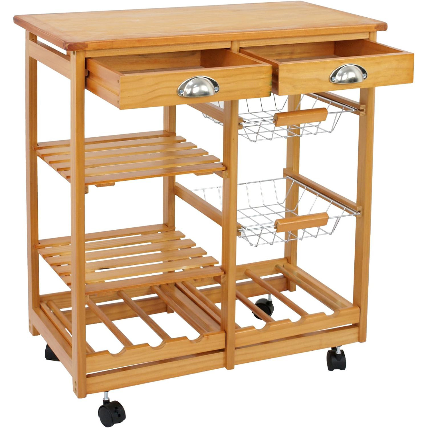 Red Barrel Studio® Gamaliel Rolling Kitchen Cart with Solid Wood Top ...