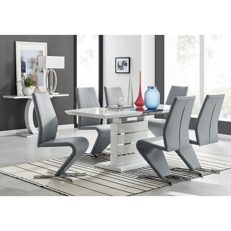 East Urban Home Everson High Gloss Extendable Dining Set with 6 Luxury ...