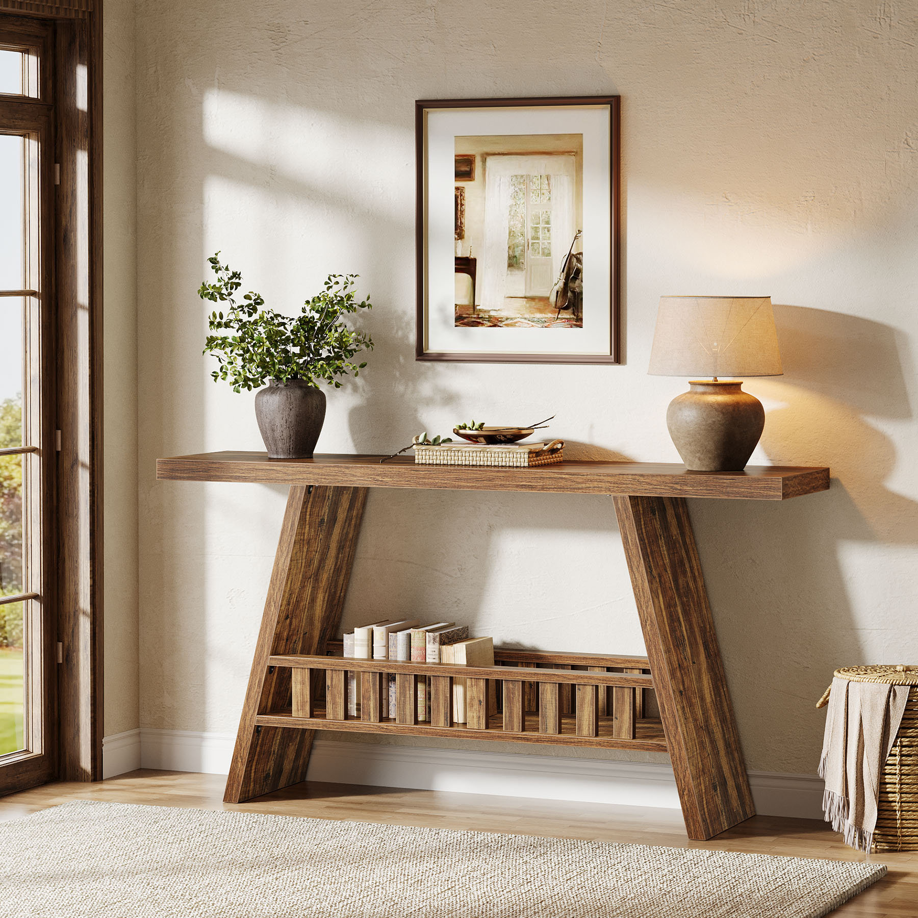 Ophelia & Co. 63" Long Console Table with Storage Shelf, 2-Tier ...