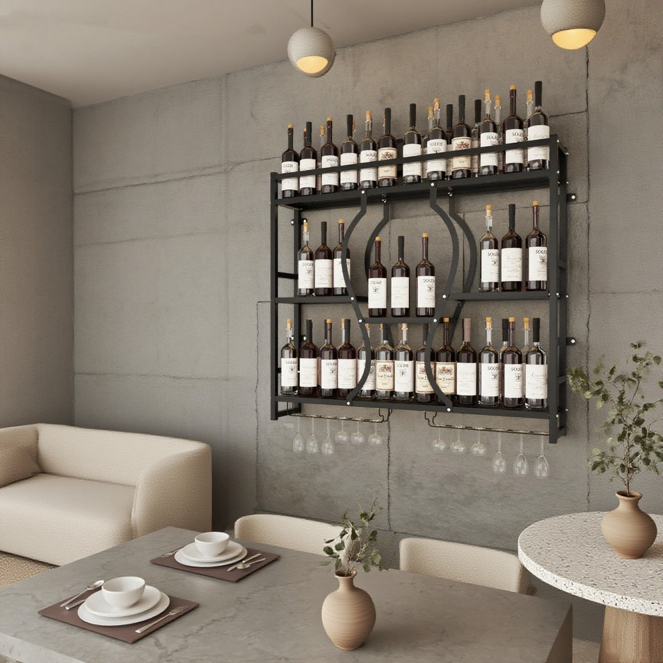 Hokku Designs Wall Mounted Wine Rack With Glass Holder, Floating Bar ...