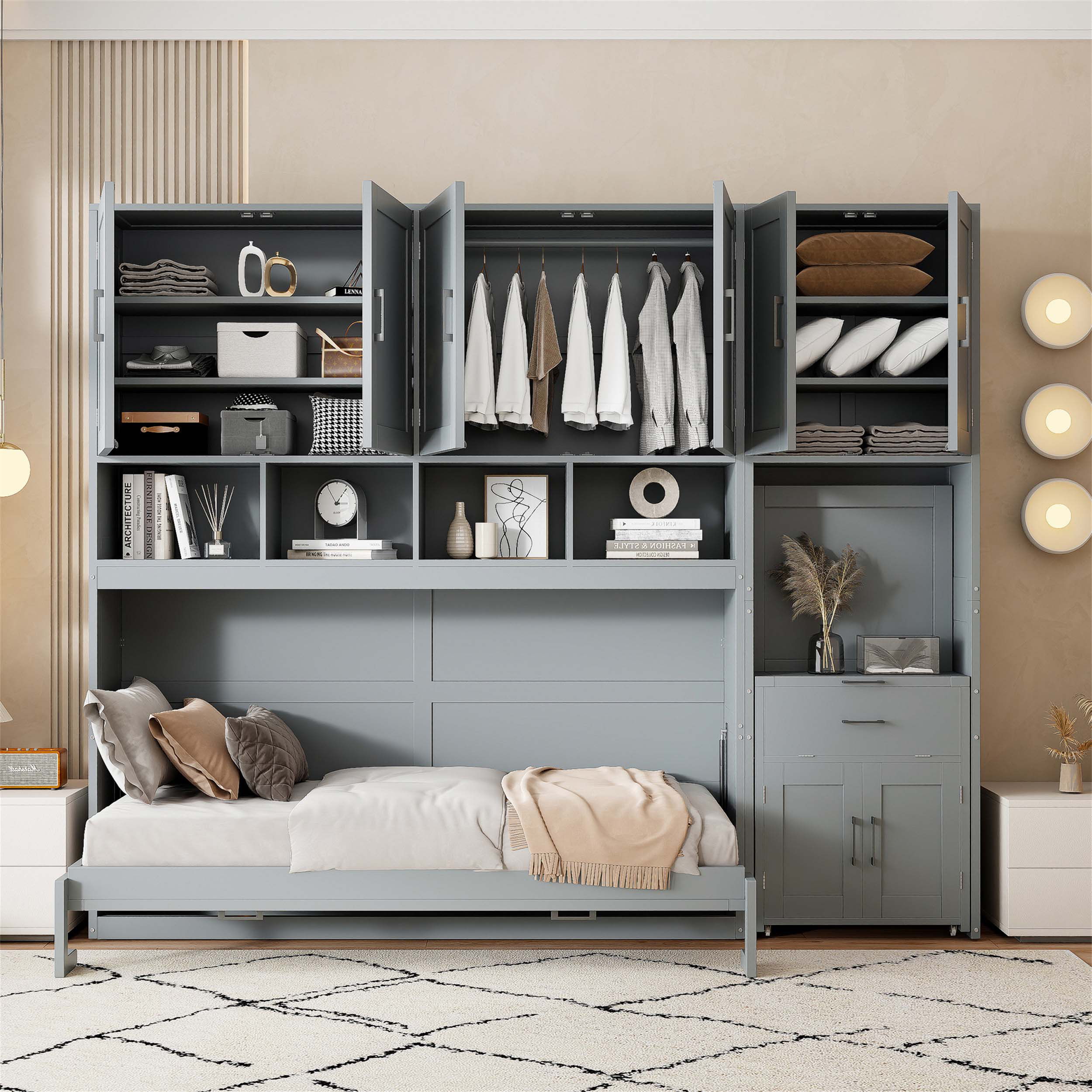 Hokku Designs Innovative Murphy Bed with Integrated Closet, Drawers and ...