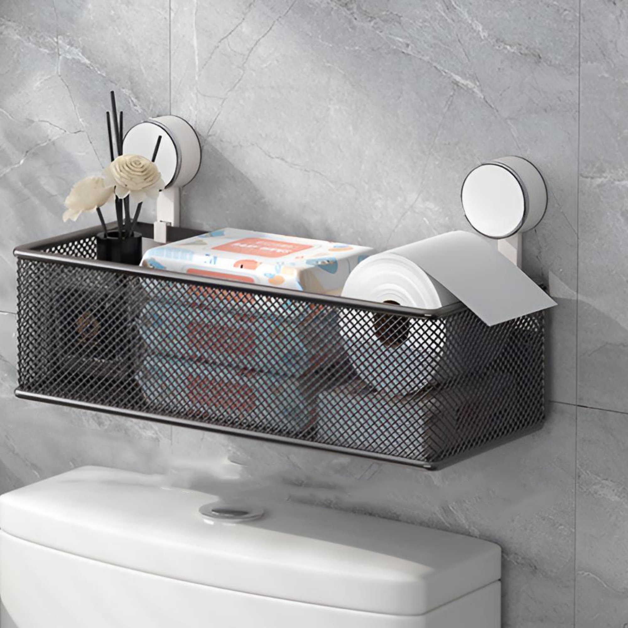 Rebrilliant Non Perforated Suction Cup Storage Rack, Bathroom Wall ...
