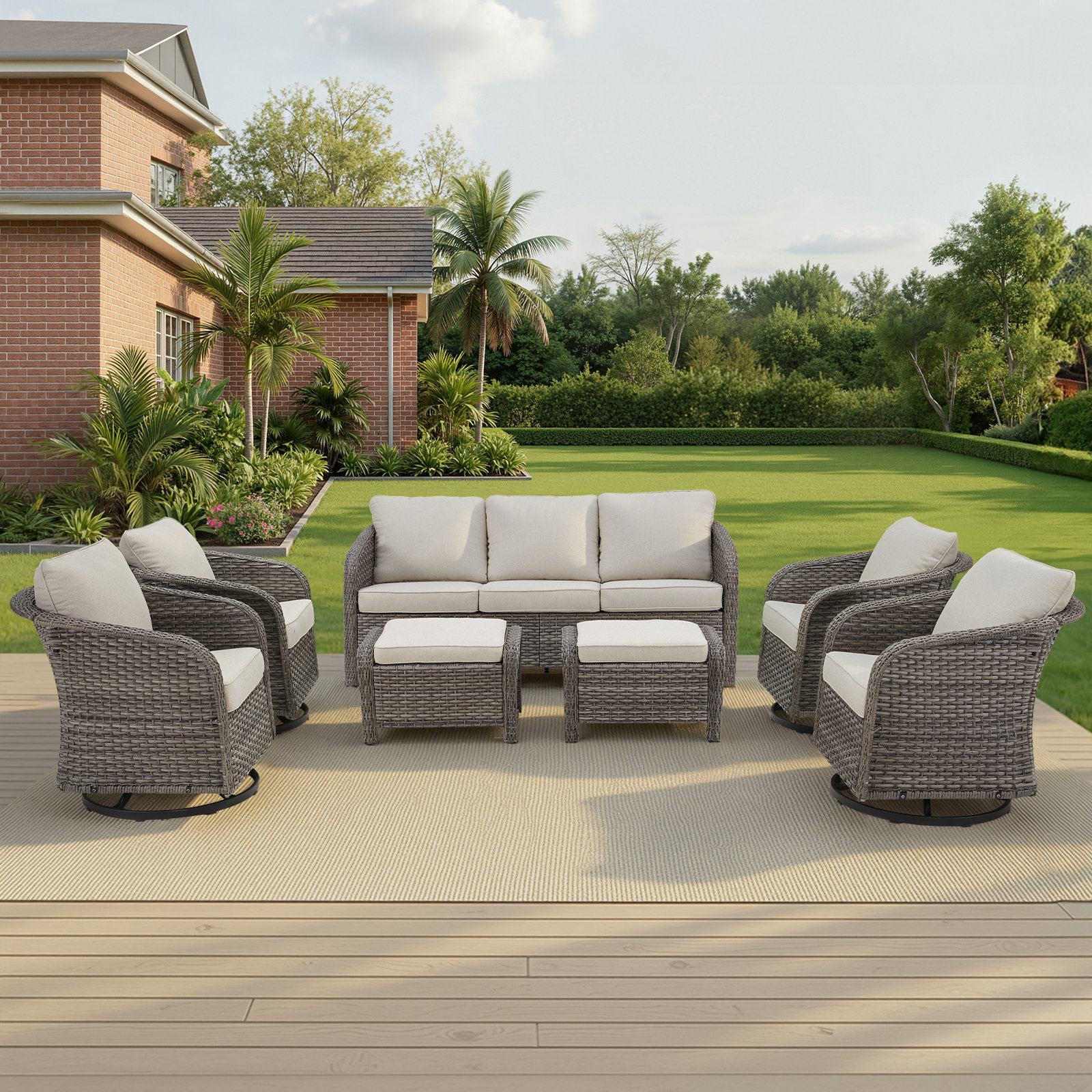 Red Barrel Studio® 7-Piece Outdoor Wicker Patio Enveloping Backrest ...